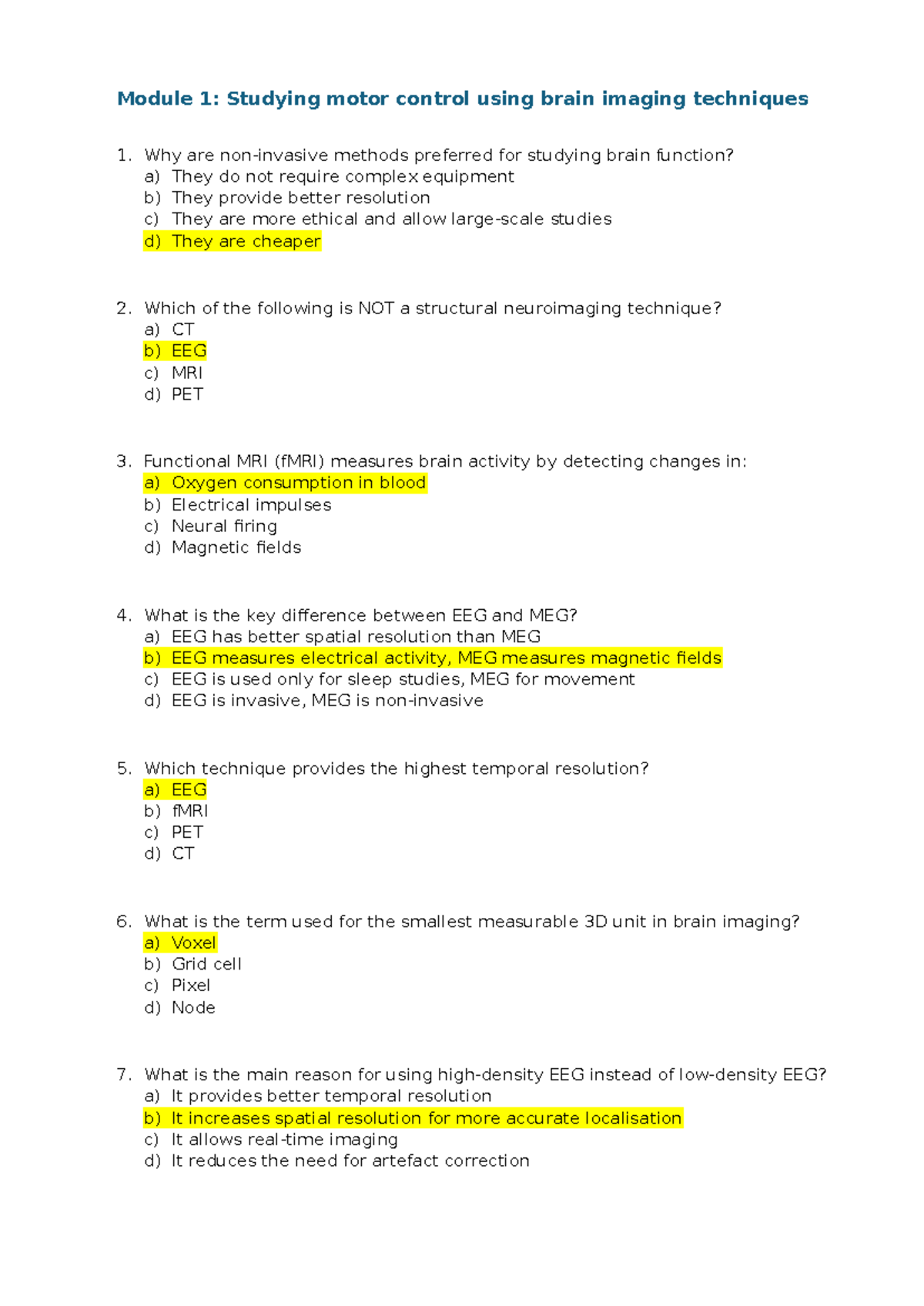 Toetsen Mod: Motor Control and Brain Imaging Techniques - Studocu
