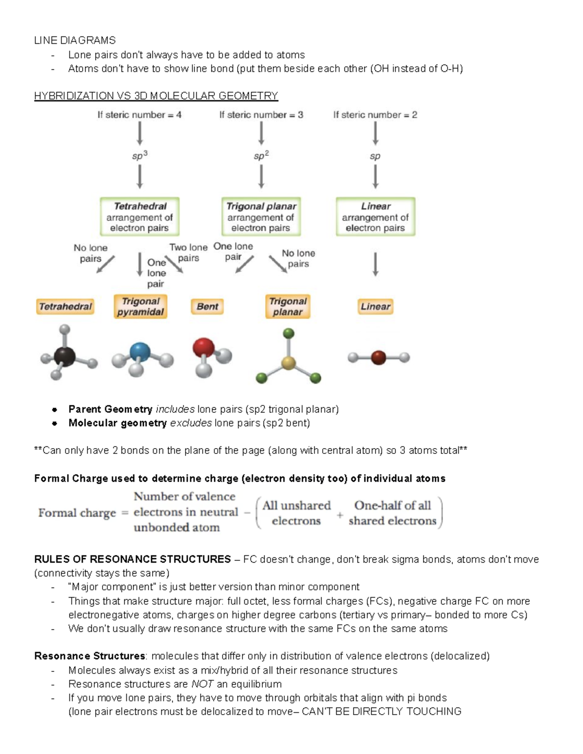ORGO 2213A - Hybridization, Resonance & Stereochemistry Notes - Studocu