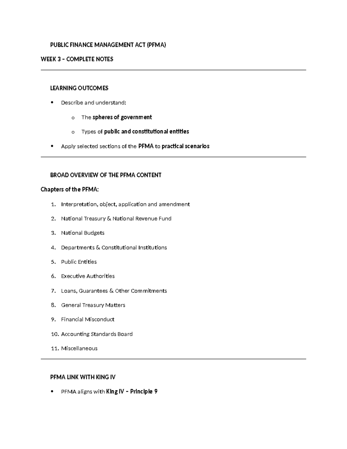 PUBLIC FINANCE MANAGEMENT ACT (PFMA) WEEK 3 COMPLETE NOTES - Studocu