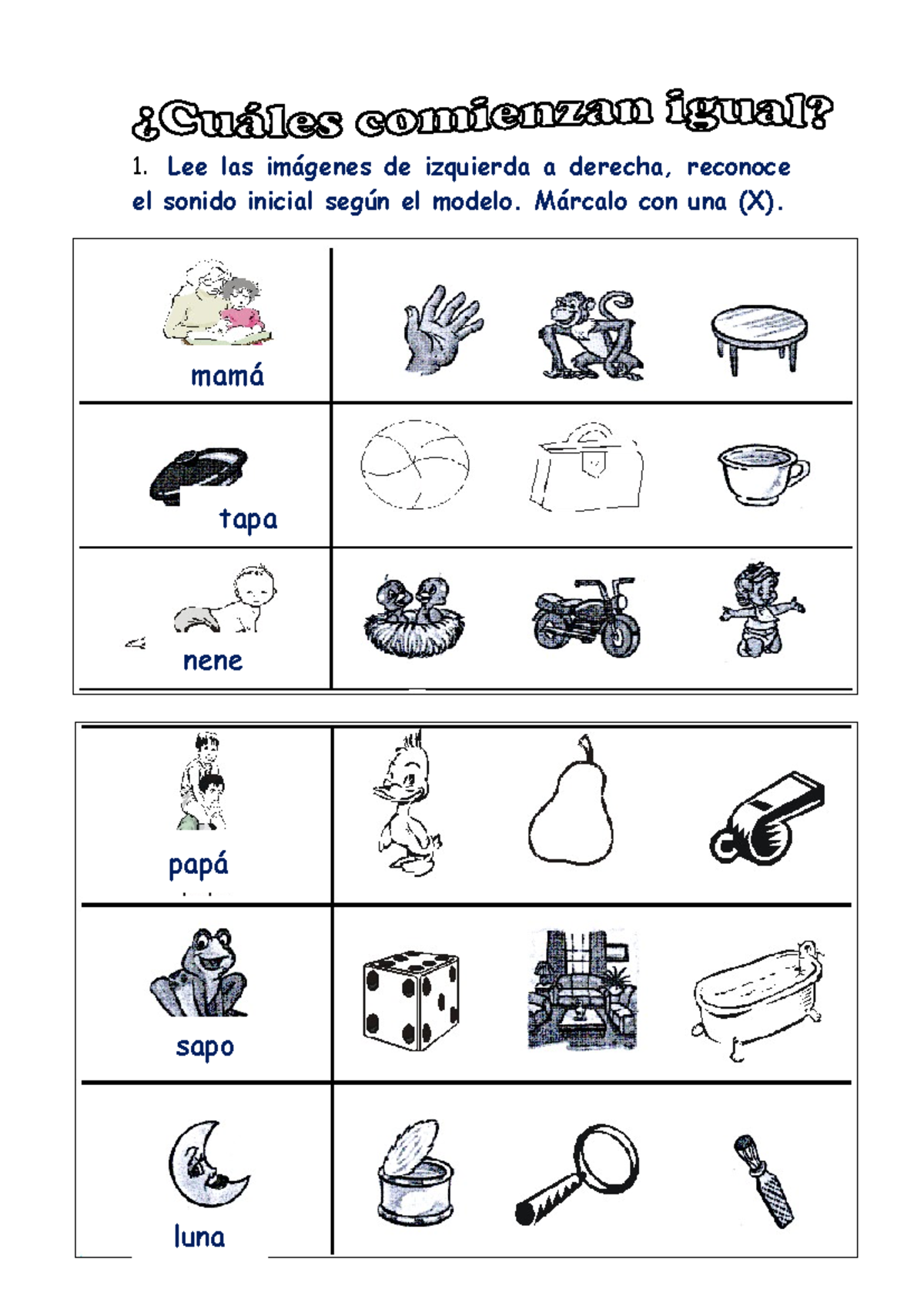 Conciencia Fonologica - 1. Lee las imágenes de izquierda a derecha ...