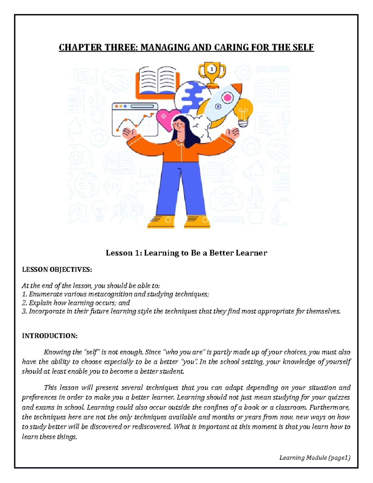 Chapter 3 - Self-Management & Care Strategies in Learning - Studocu