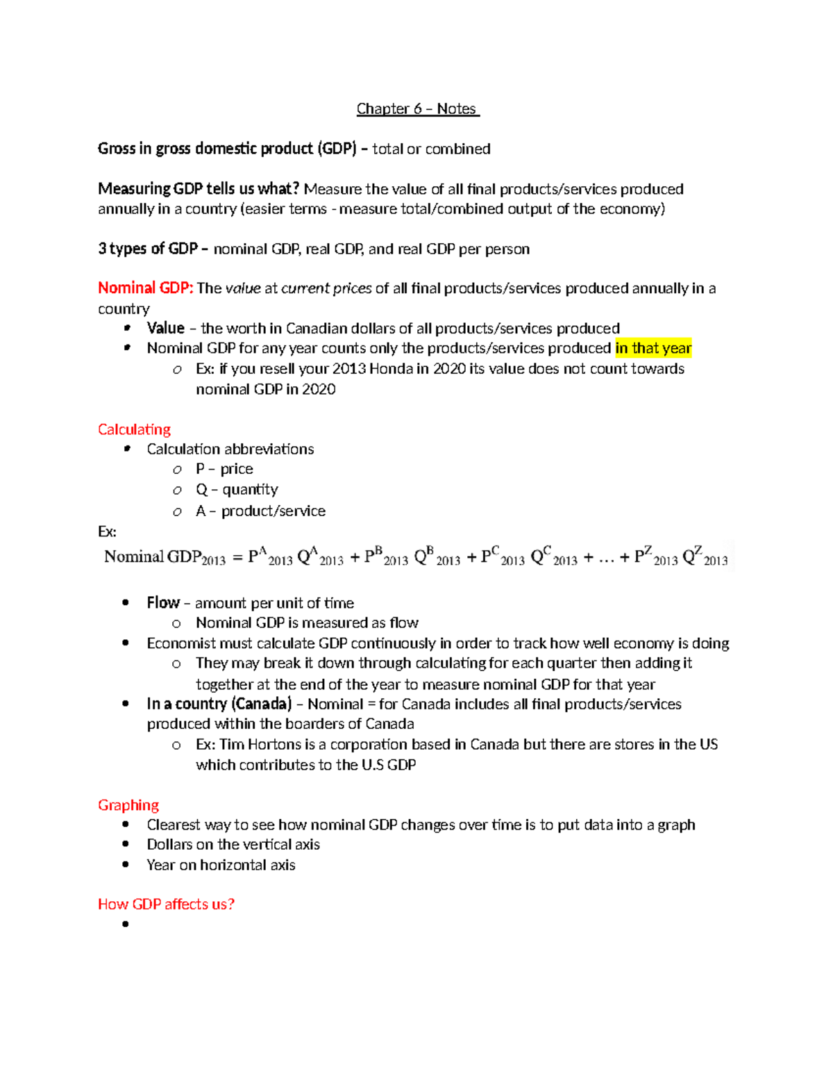 Chapter 6 Notes: Understanding Gross Domestic Product (GDP) - Studocu