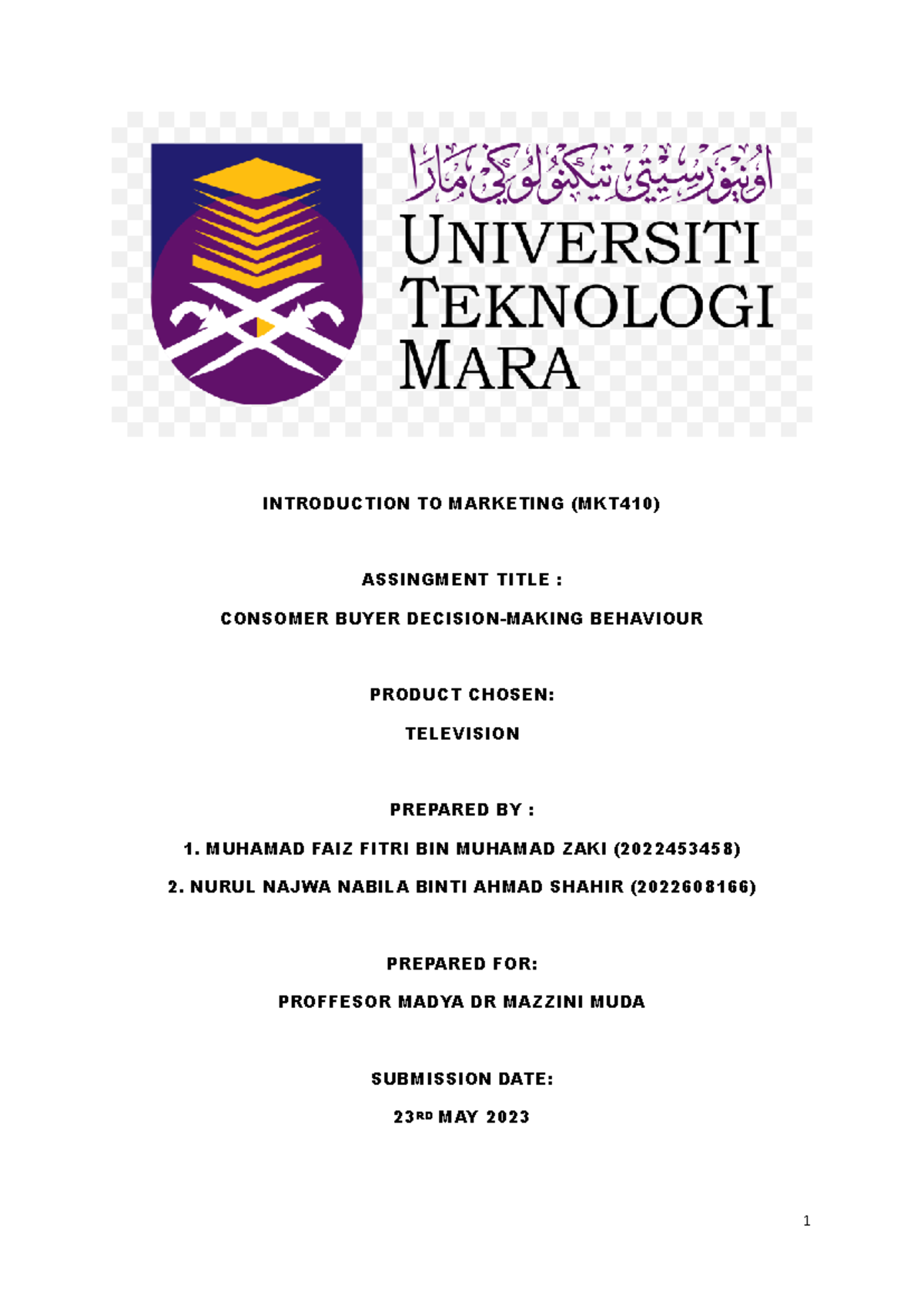 Assignment 2 MKT410 - AS222 - INTRODUCTION TO MARKETING (MKT410 ...