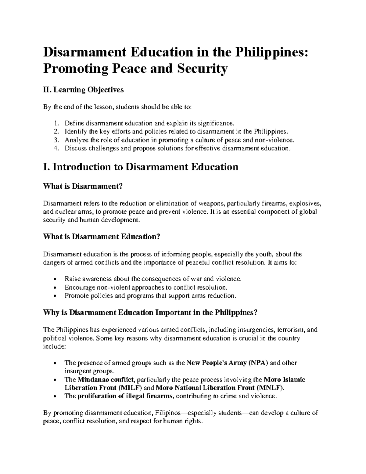 Disarmament Education in the Philippines: Promoting Peace & Security II ...