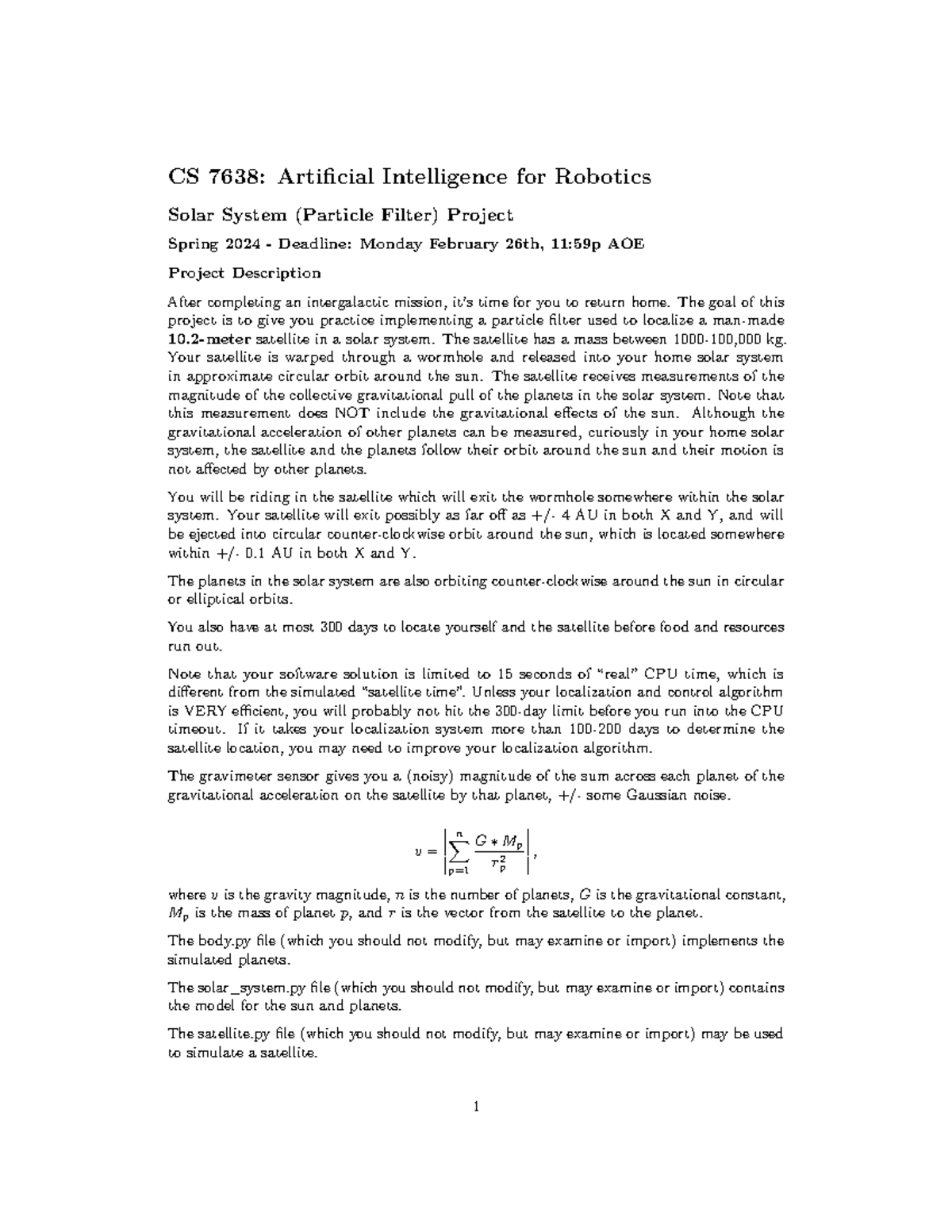 CS 7638 - Solar System Particle Filter Project Overview & Details - Studocu