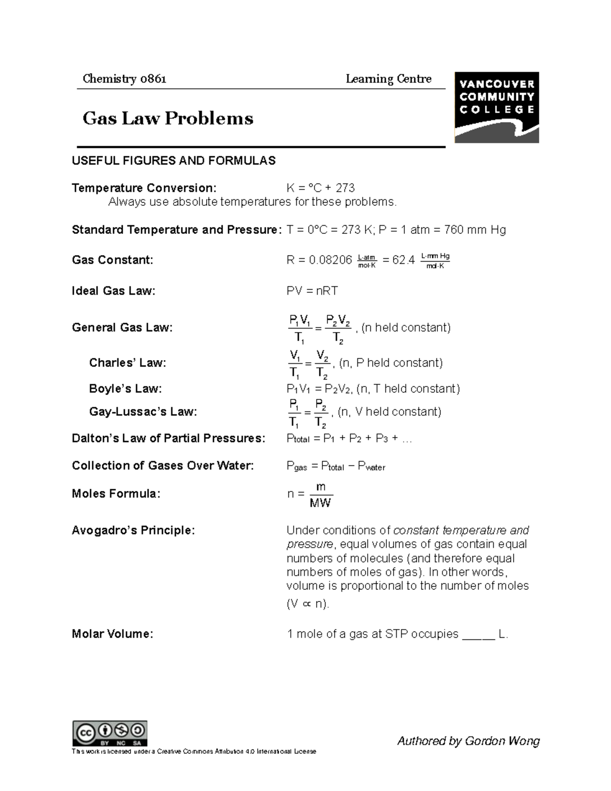 Chem 0861 Final Exam Gas Law Problems: Key Figures & Formulas - Studocu