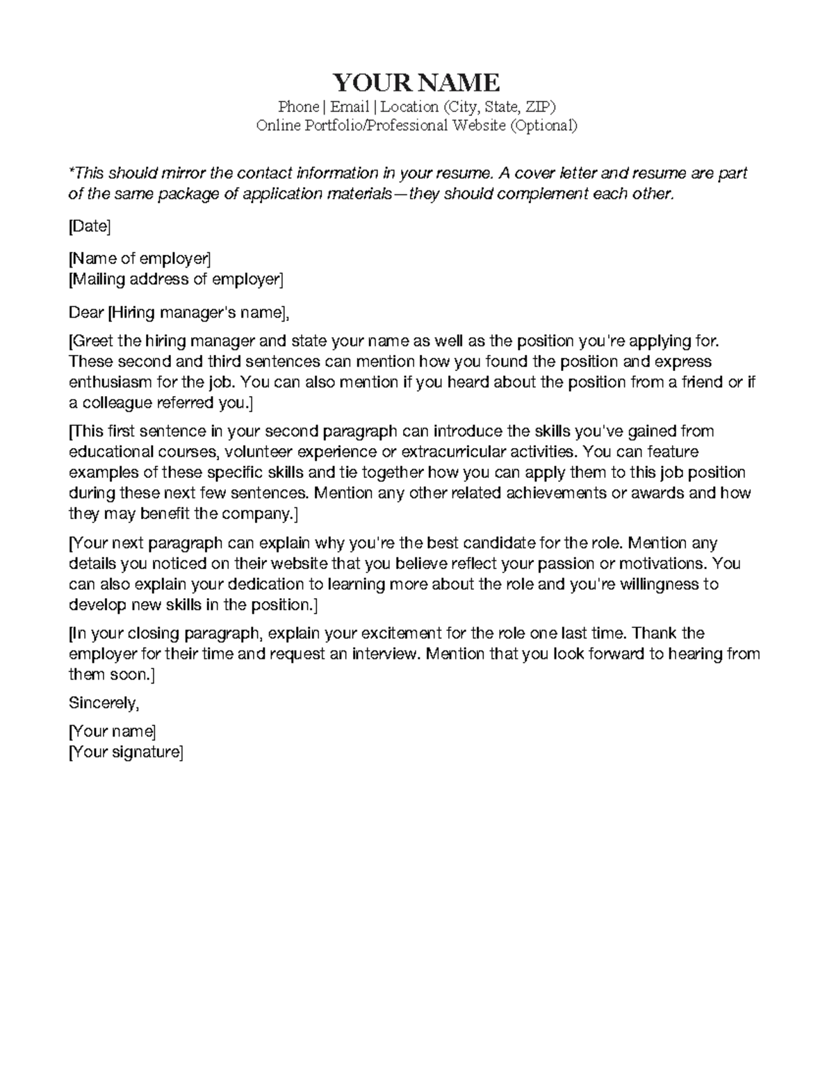 Cover Letter Template & Example for Job Applications - Studocu