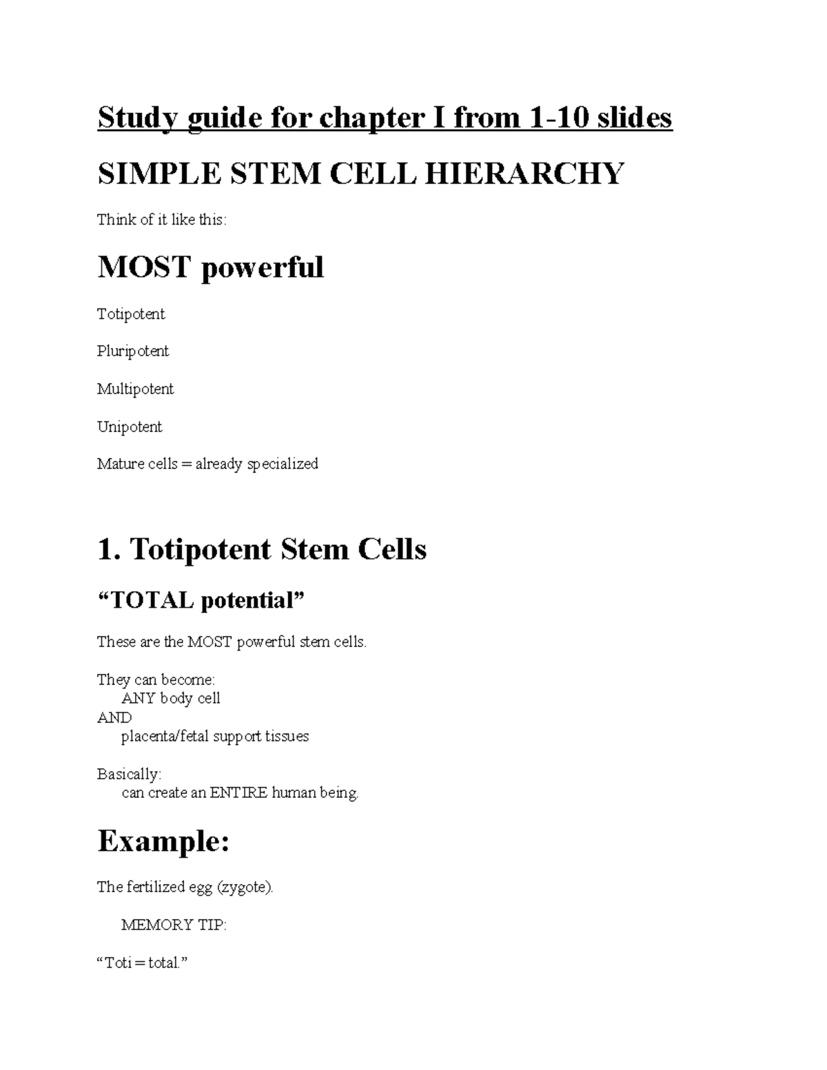 Study Guide for Chapter 1: Stem Cell Hierarchy & Cancer Concepts - Studocu