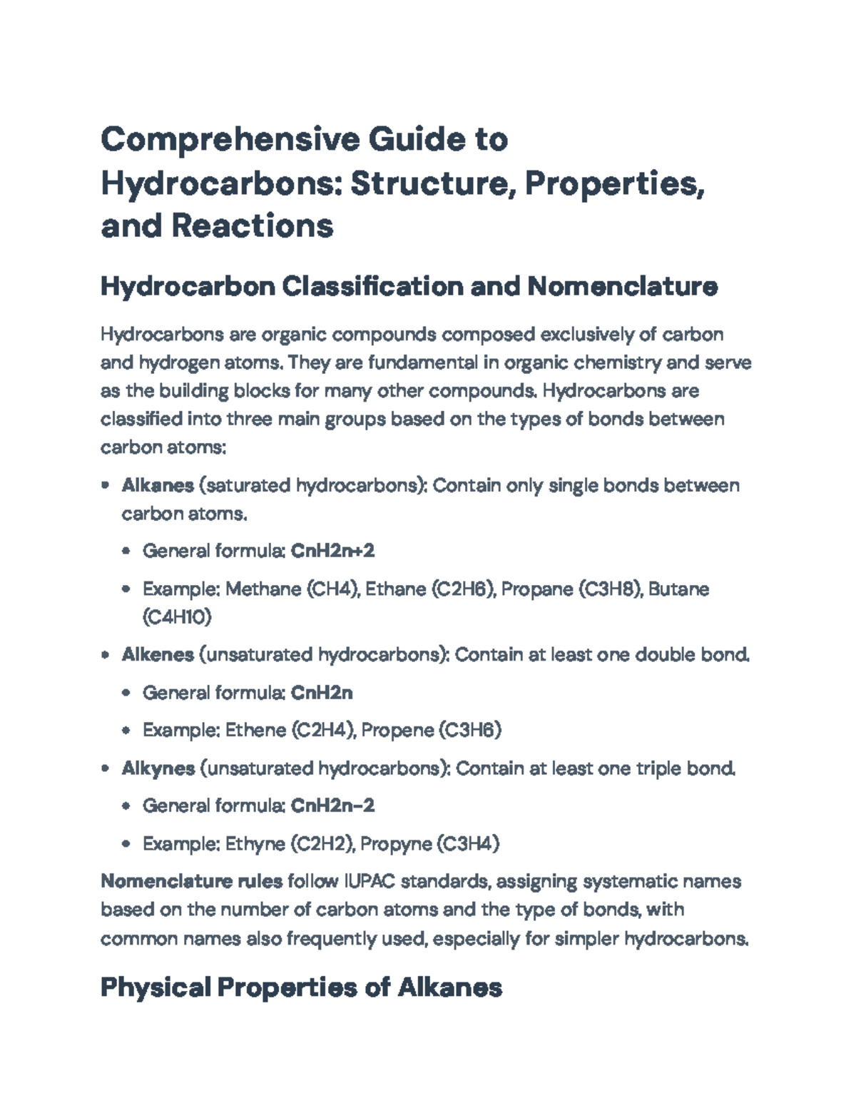 Comprehensive Review of Hydrocarbons: Structures, Properties ...
