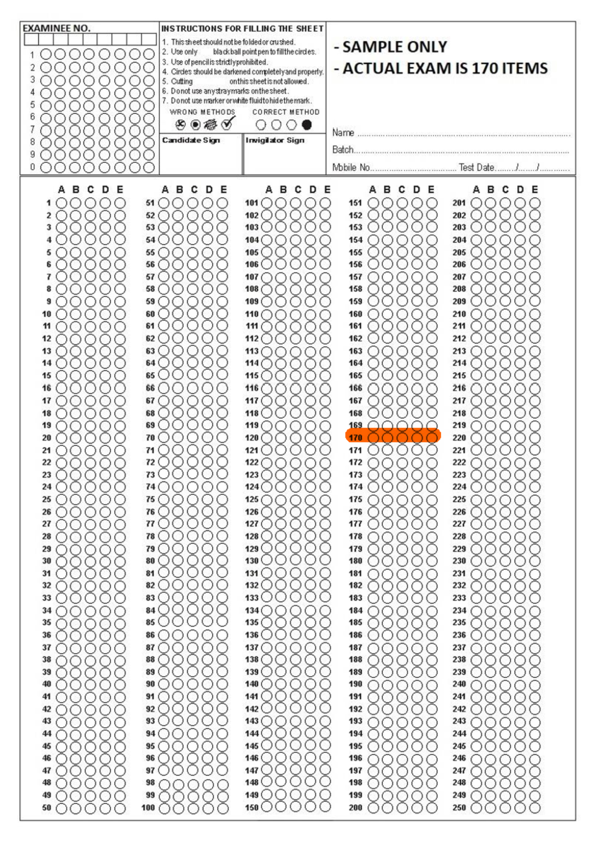 Sample Answer Sheet Instructions for CS Exam - Studocu