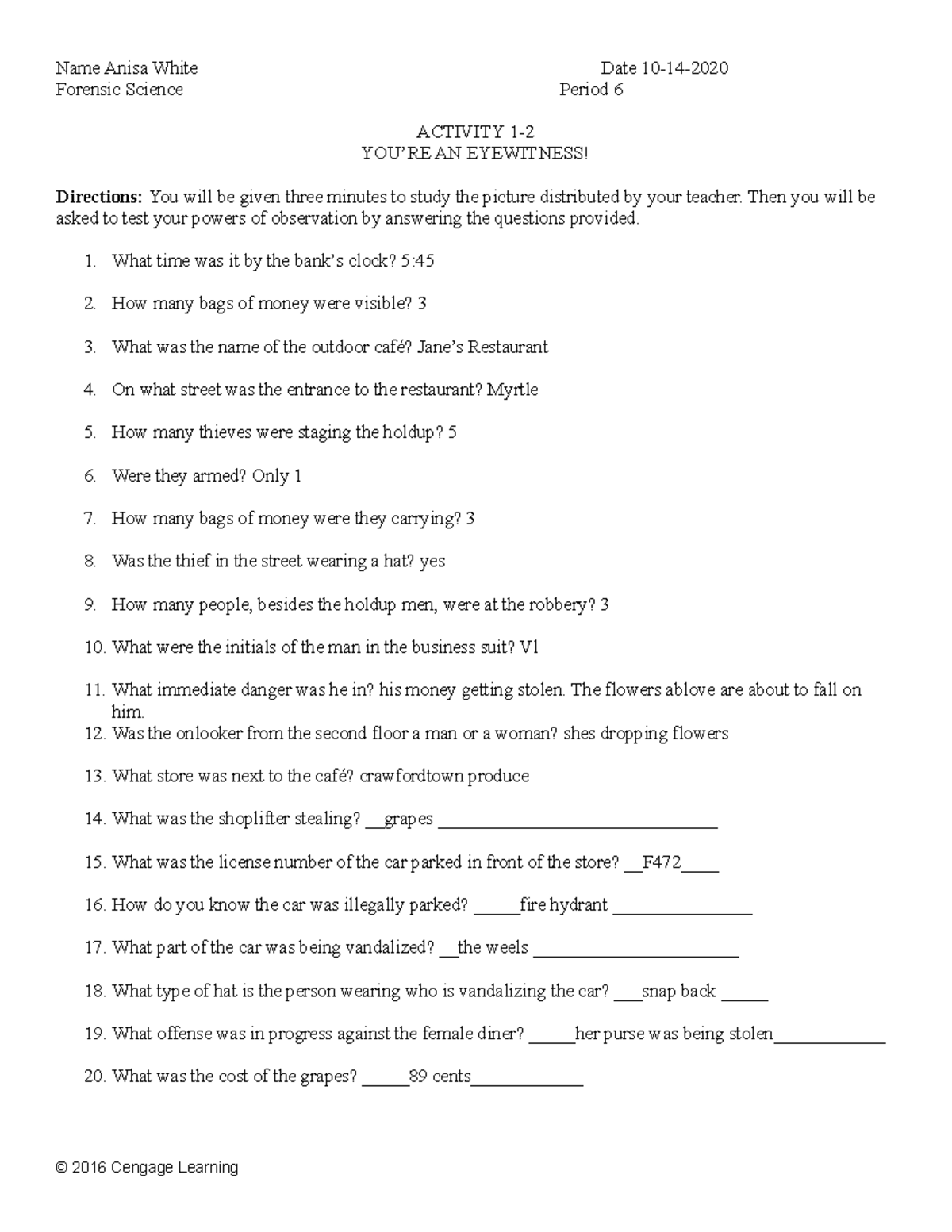 Forensic Science Period 6 - Eyewitness Activity on Jane's Photos 2 ...