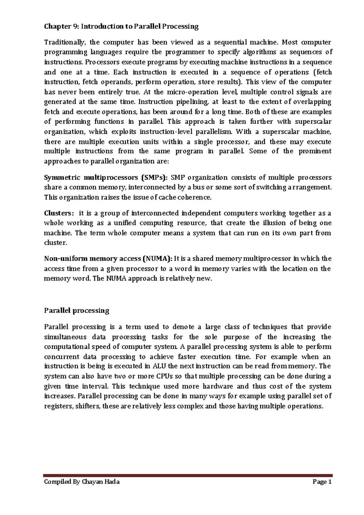 Chapter 9: Overview of Parallel Processing Techniques - Studocu