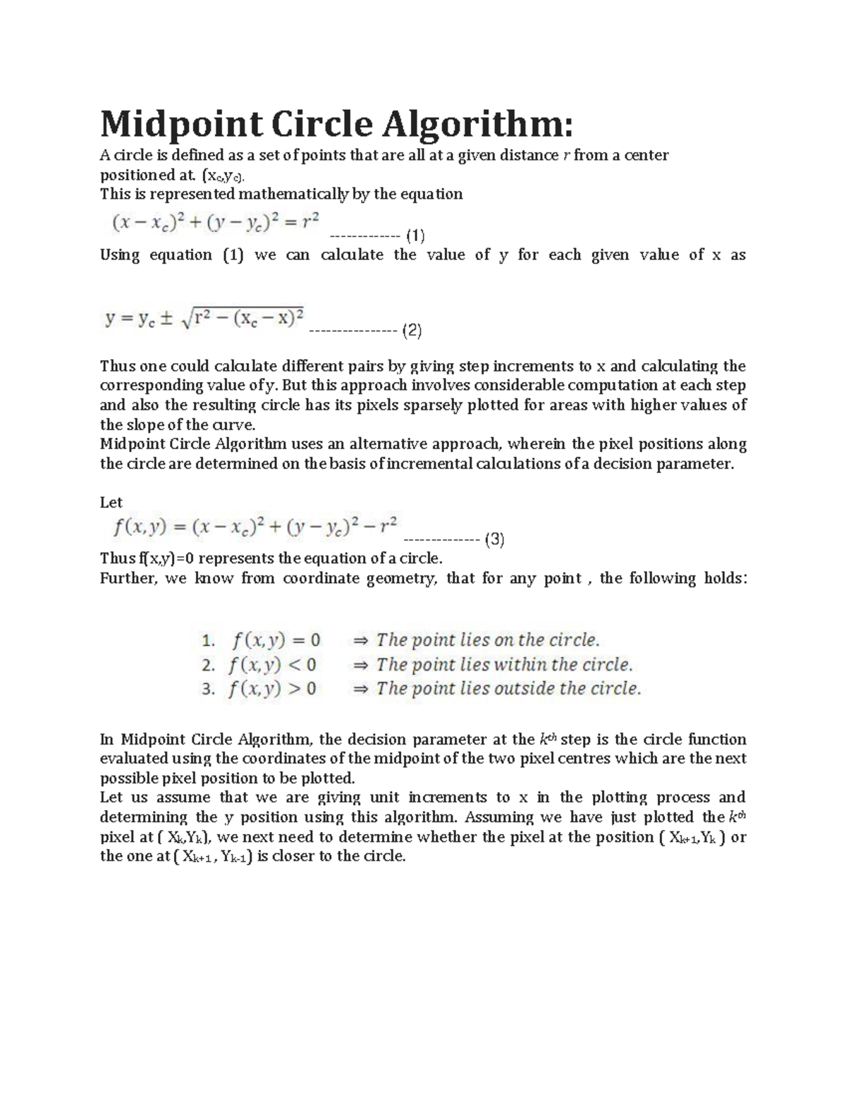Midpoint Circle Algorithm: Efficient Circle Drawing Technique - Studocu