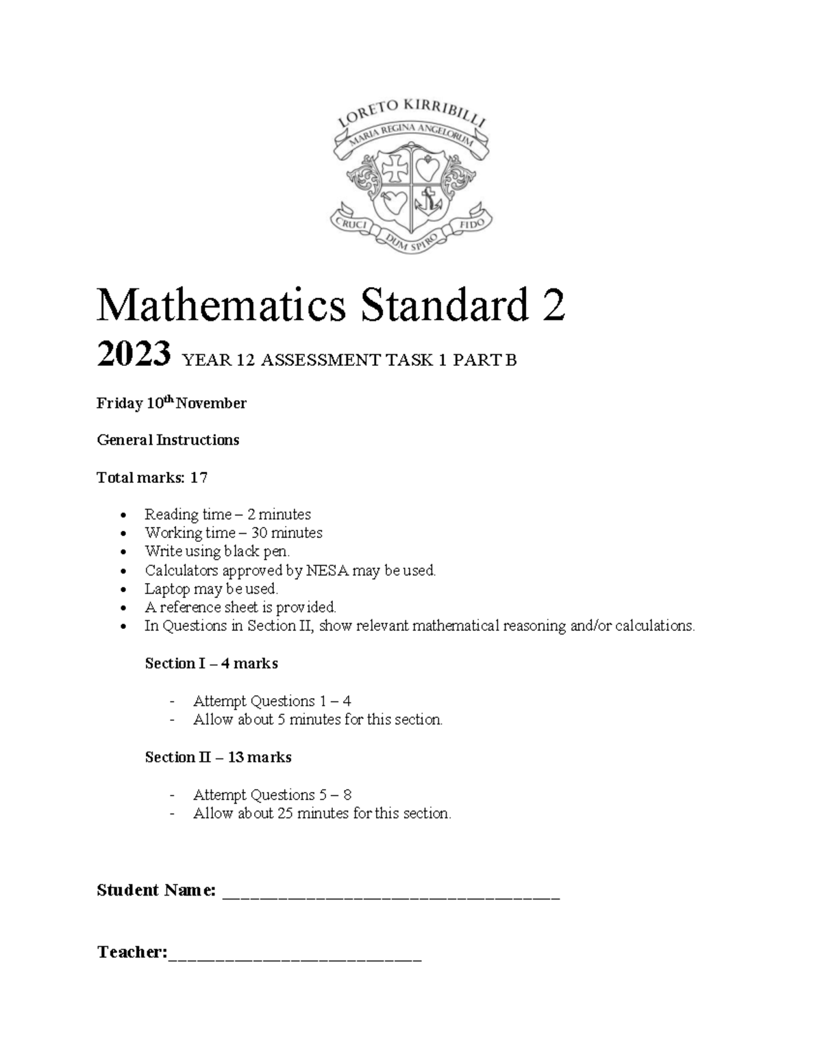 Mathematics Standard 2 Year 12 Assessment Task 1 Part B - Annuities ...