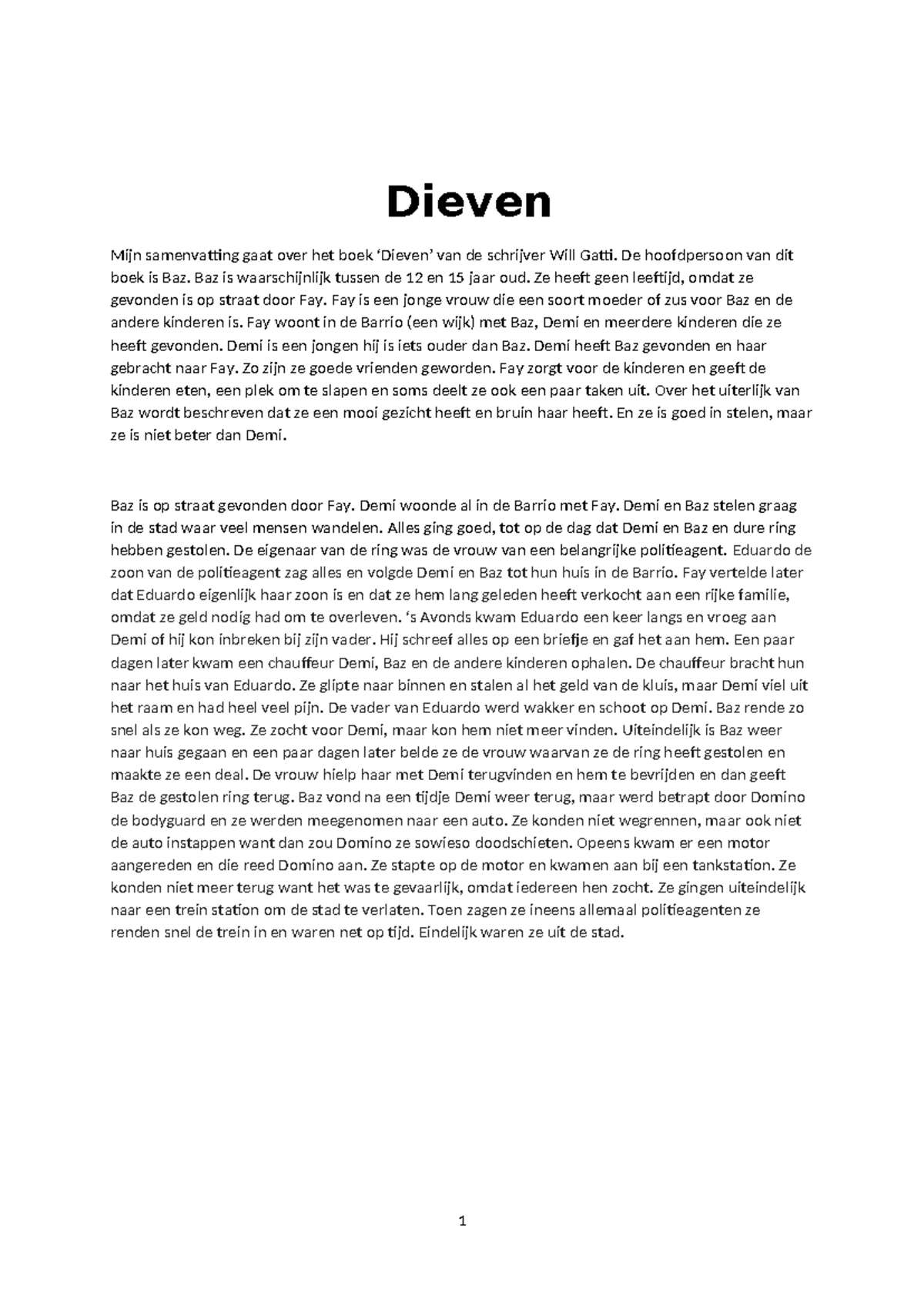 Samenvatting van het boek 'Dieven' - Literaire Analyse Opdracht ...