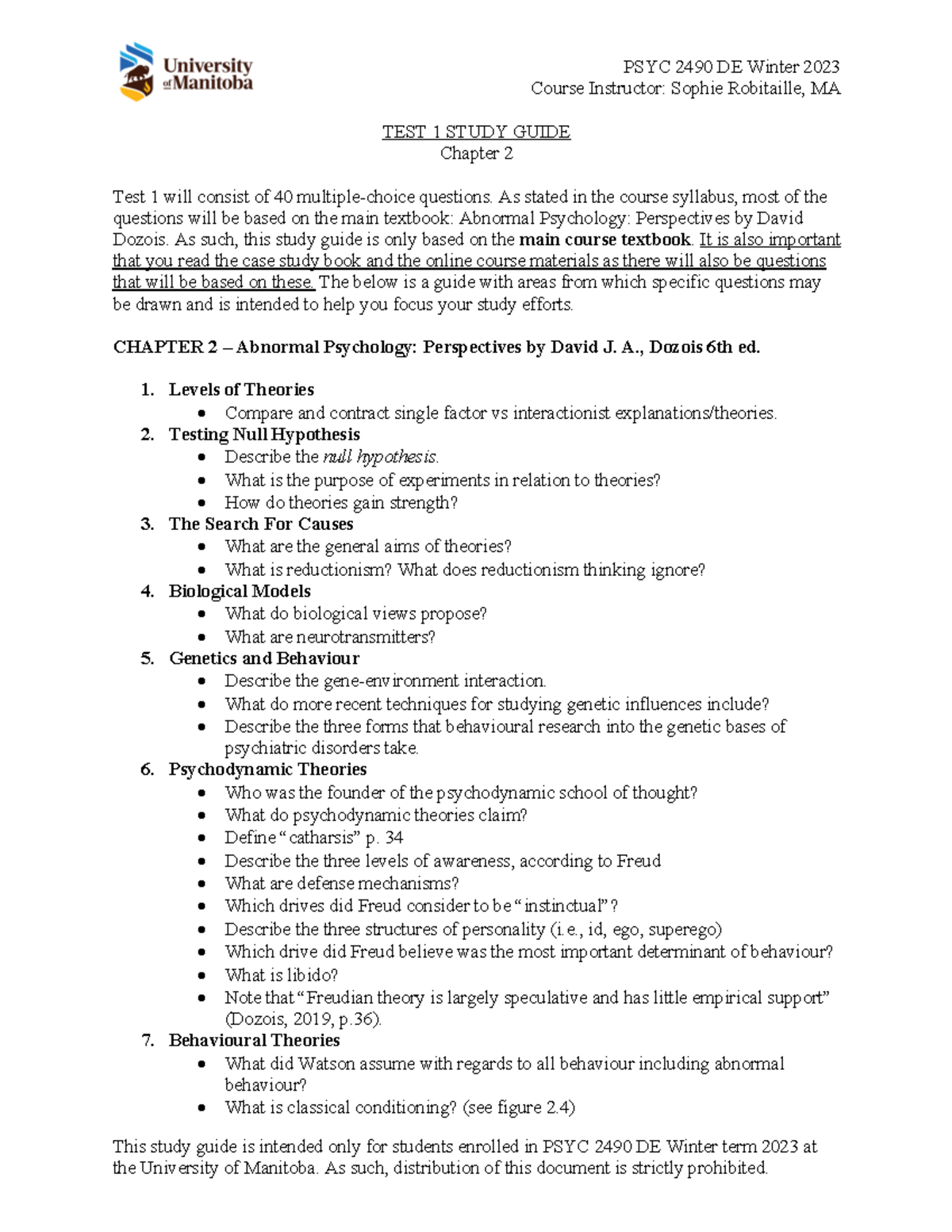 PSYC 2490 DE Winter 2023: Chapter 2 Test 1 Study Guide Details - Studocu
