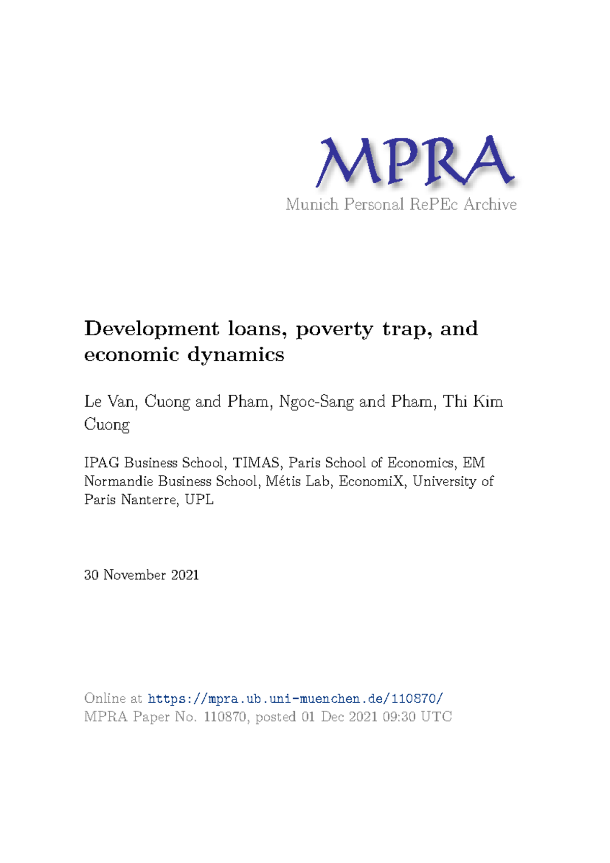 Development Loans and Poverty Traps: Economic Dynamics Analysis (UPL ...