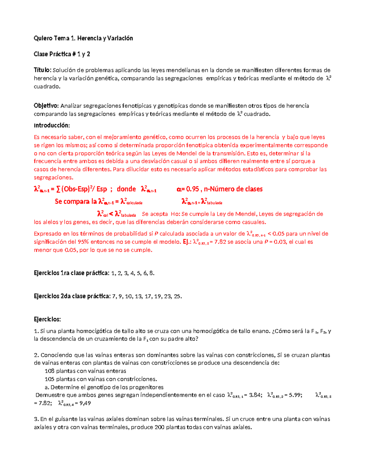 Ejercicios Mendel - Quiero Tema 1. Herencia y Variación Clase Práctica ...