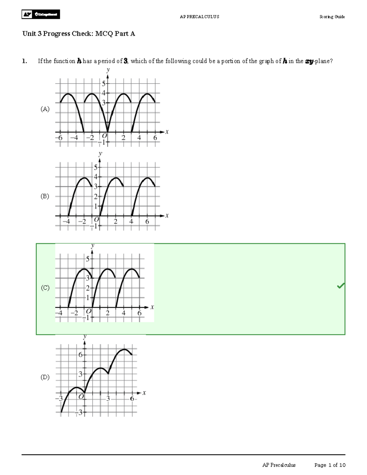 AP Precalculus Unit 3 MCQ Progress Check Part A - Studocu