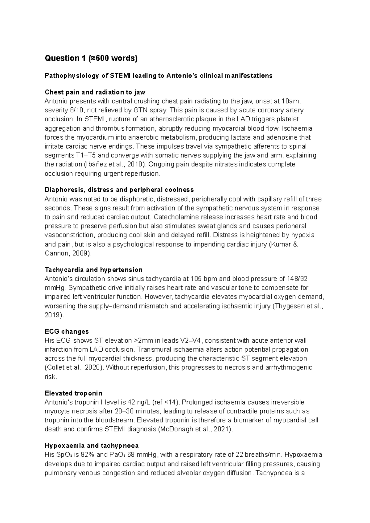 HV3 Short Answer Draft: Pathophysiology of STEMI and Clinical ...