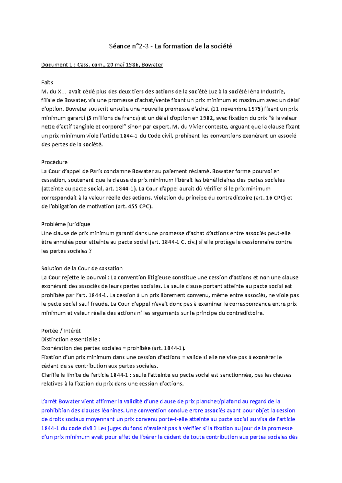 Séance n°2-3 : Analyse Juridique des Clauses de Prix Minimum dans la ...
