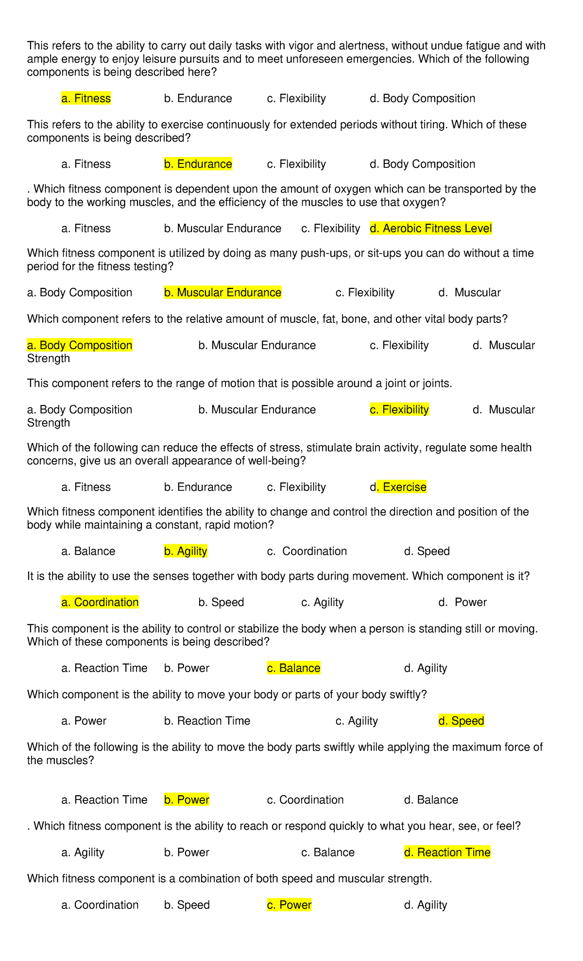 Swimming Fitness Components & Etiquette Sample Questions - Studocu