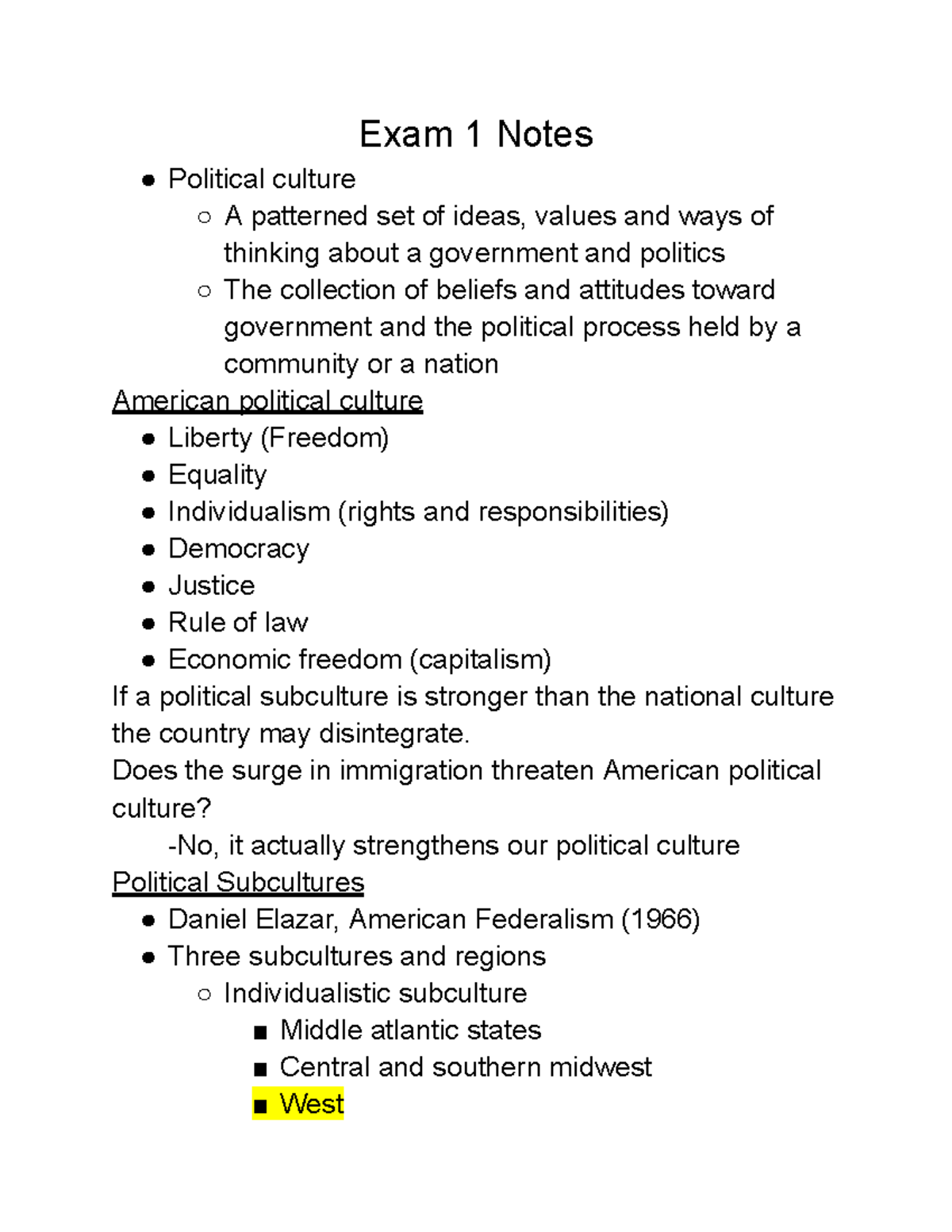 Texas govt lecture notes - Exam 1 Notes Political culture A patterned ...