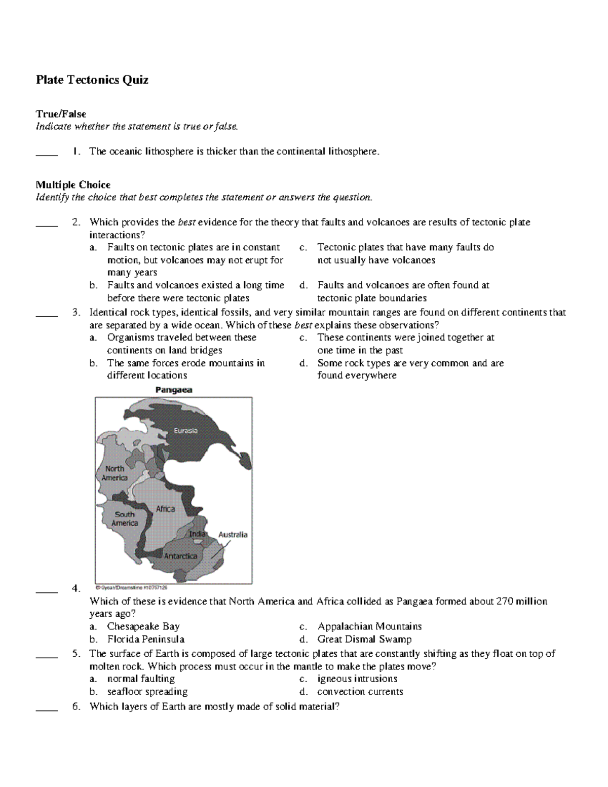 Plate Tectonics Quiz (Course Code: PT101) - True/False & MCQs - Studocu