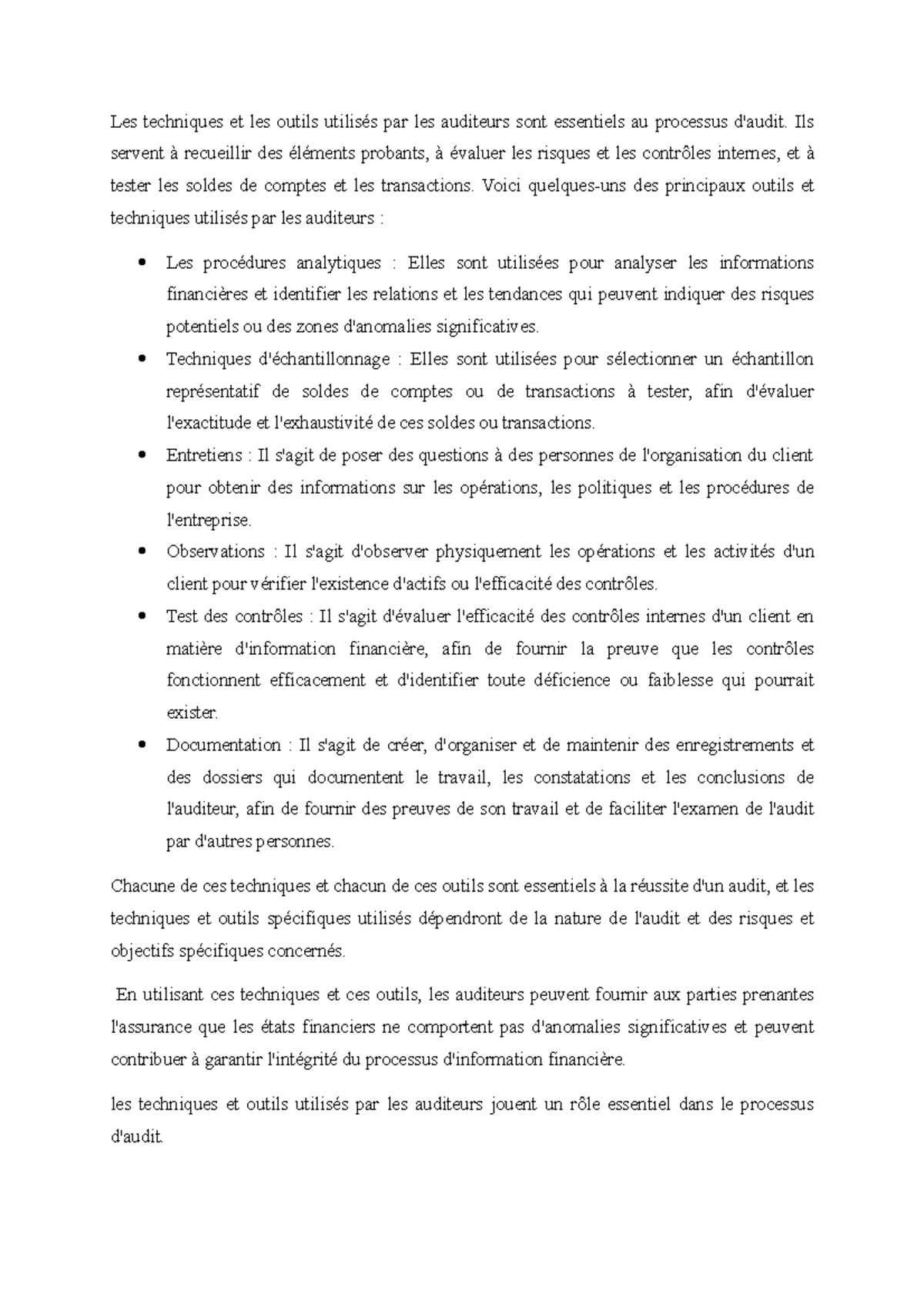 Techniques et Outils Essentiels de l'Audit: Guide Complet - Studocu