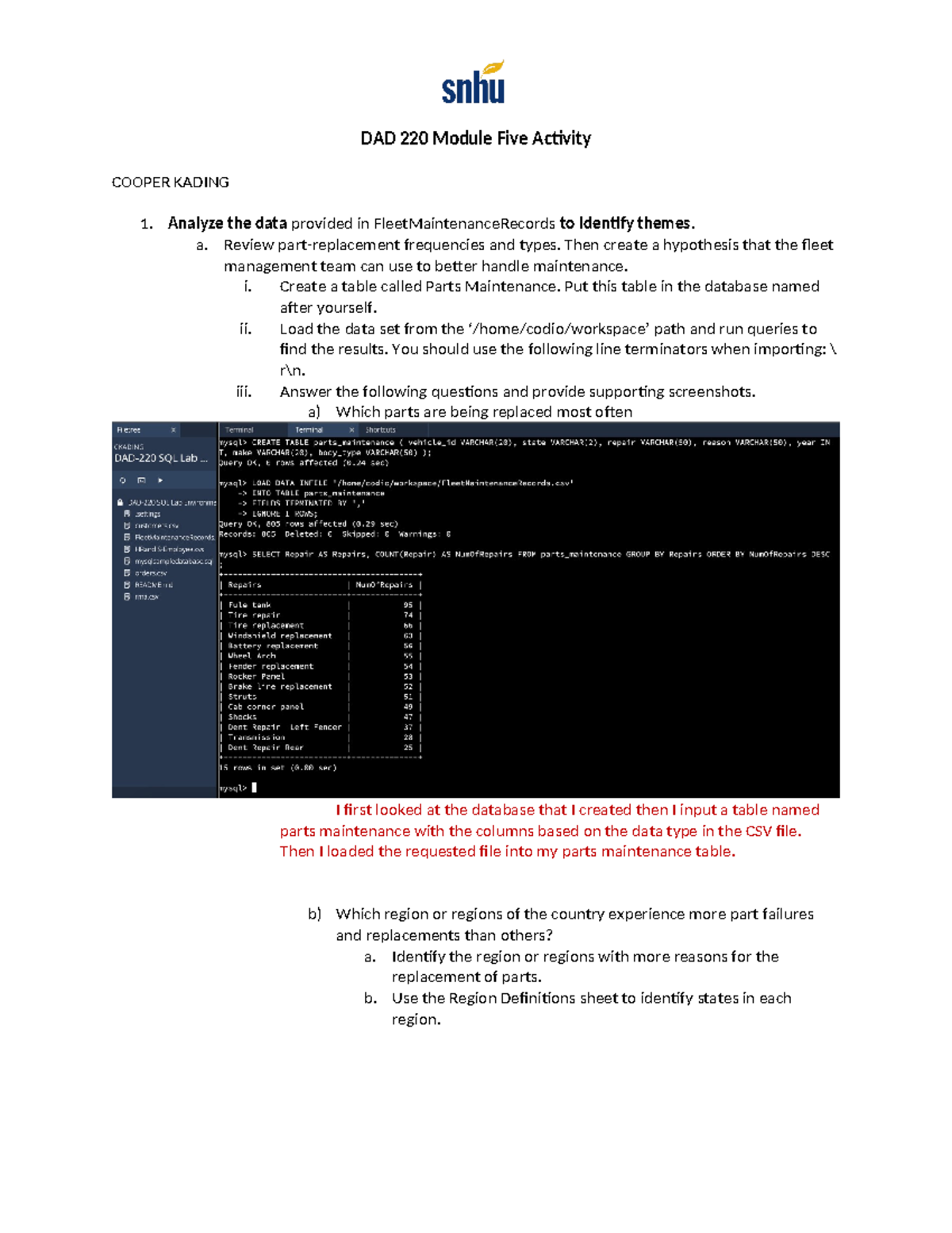 DAD 220 Module Five Activity Analysis Report by Cooper Kading - Studocu