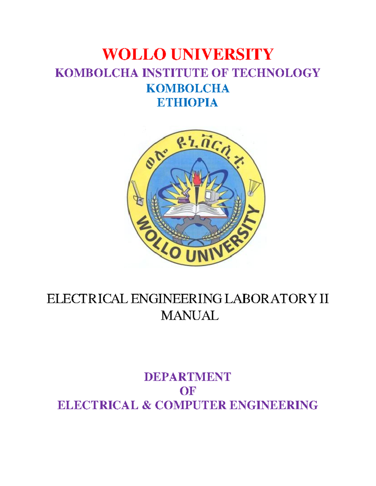 Electrical Engineering Lab II Manual (EE 201) - Kombolcha Institute - Studocu