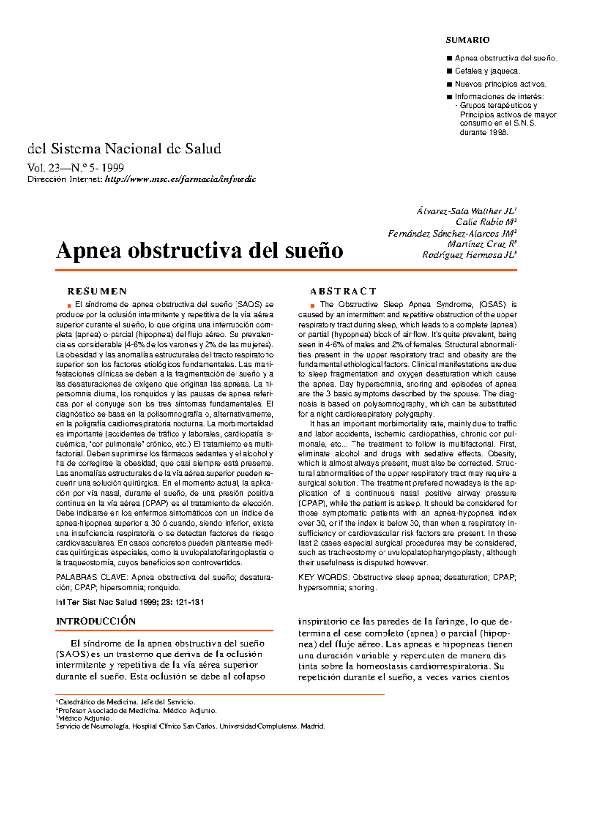 SAOS: Apnea Obstructiva del Sueño y Nuevos Tratamientos en 1998 - Studocu