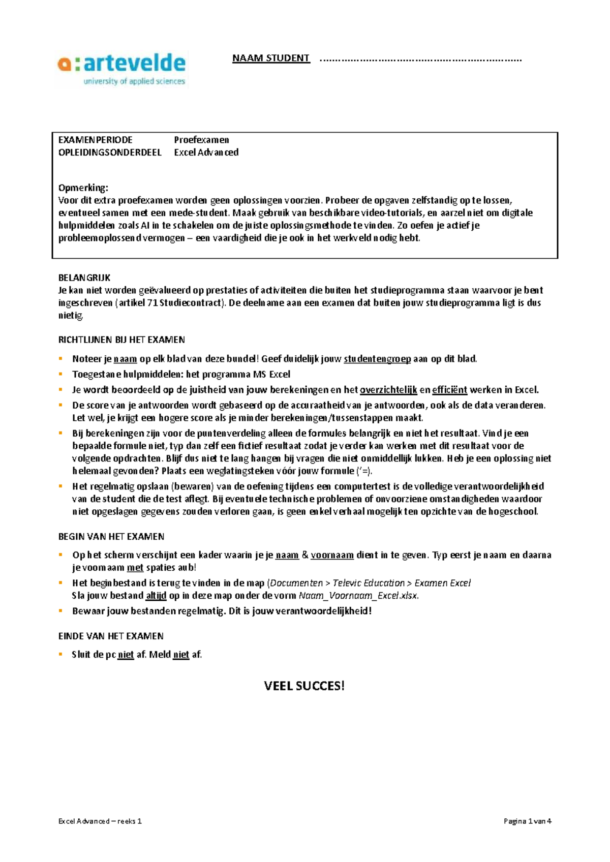 Excel Advanced Proefexamen - Extra Oefeningen en Richtlijnen - Studocu