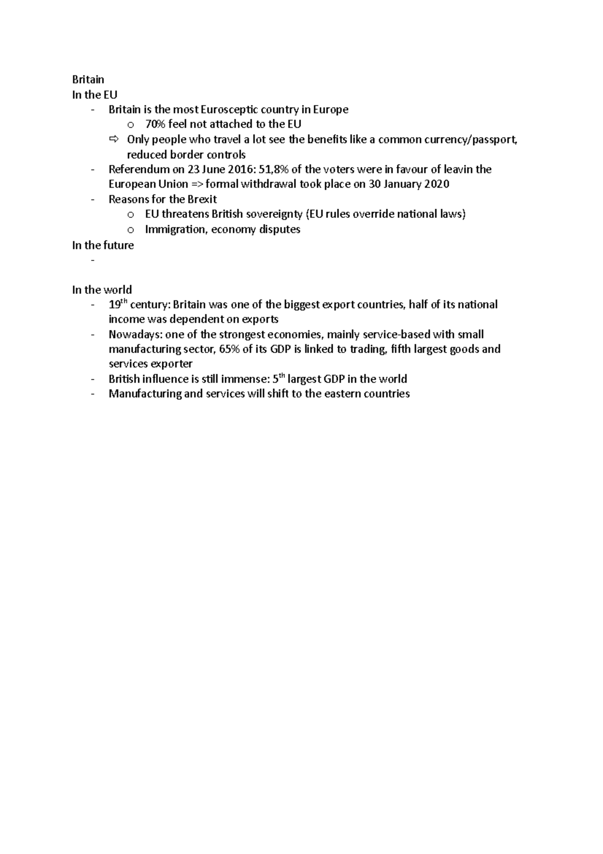 Fact sheet britain - Britain In the EU - Britain is the most ...