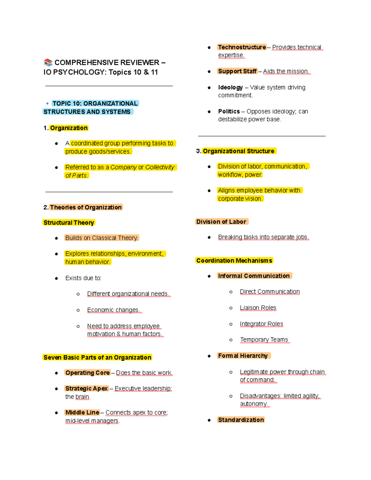 Comprehensive Reviewer: Topics 10 & 11 in I/O Psychology - Studocu