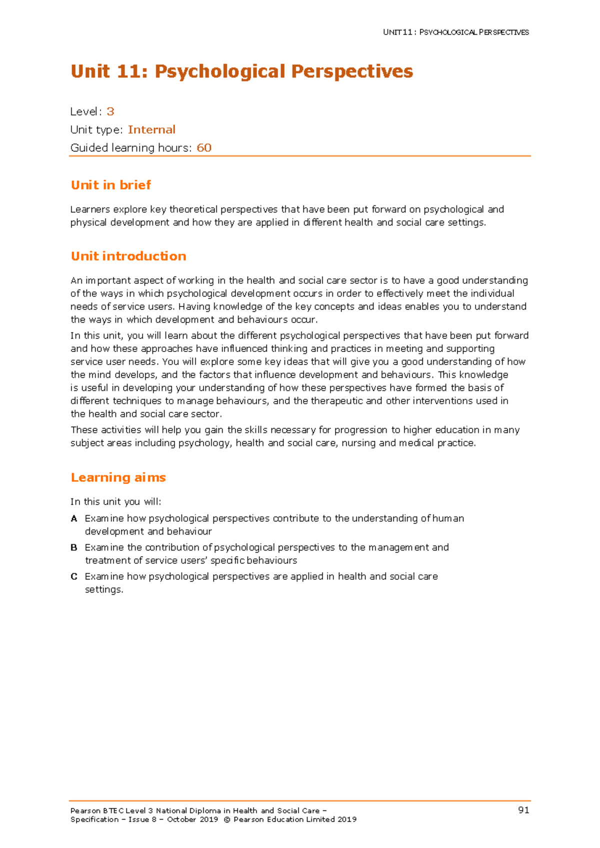 Unit 11: Psychological Perspectives in Health and Social Care – PBL3 ...