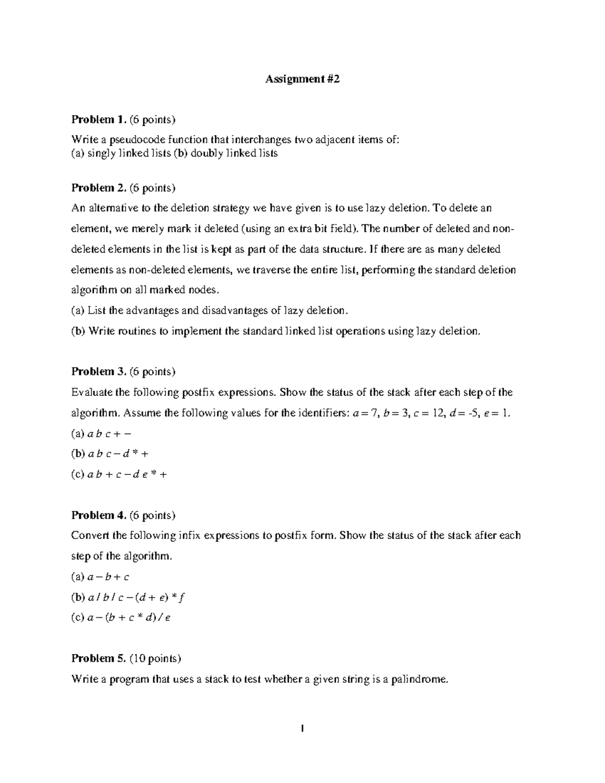 CS210 Assignment 2 (11) - Warning: TT: undefined function: 32 1 Assignment Problem 1. (6 points ...