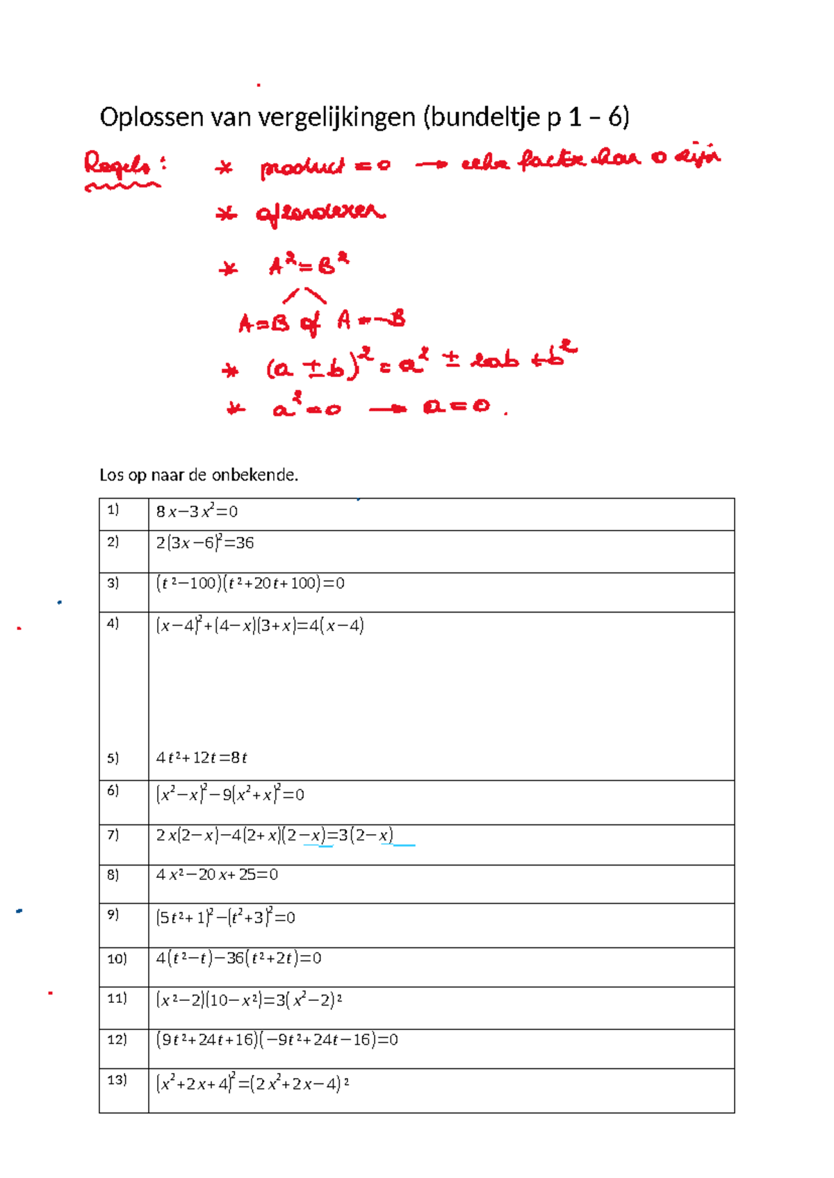 2223 Herhalingsoefeningen: Oplossen van Vergelijkingen en Factoren ...