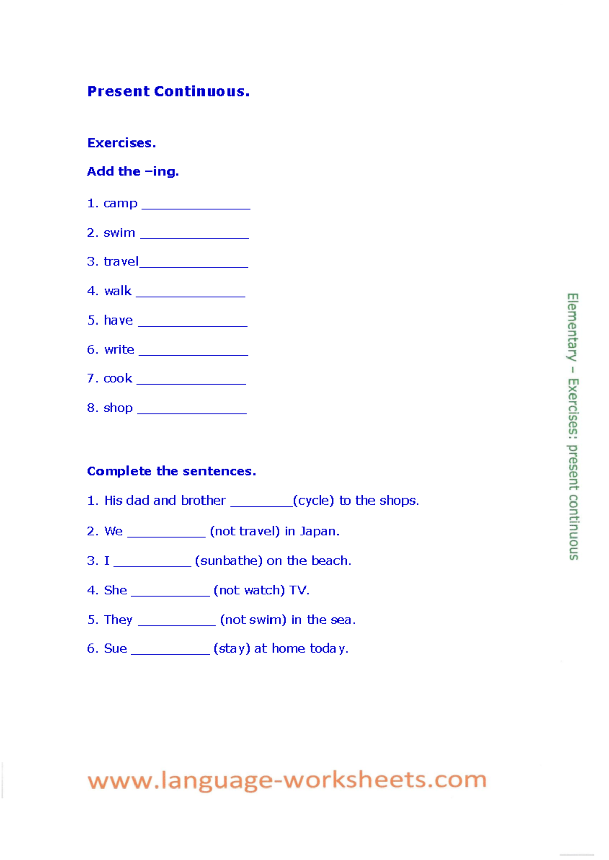 Present Continuous Exercises: Fill in the Blanks and Dialogues - Studocu