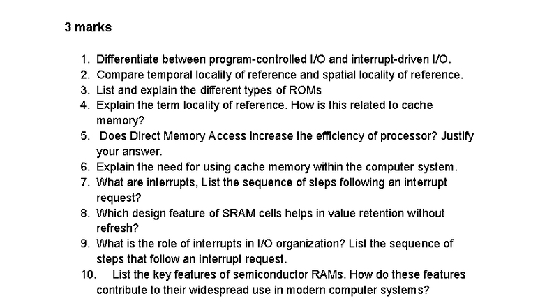 KTU COA Mod 5 Question Bank: Cache Memory & Interrupts - Studocu