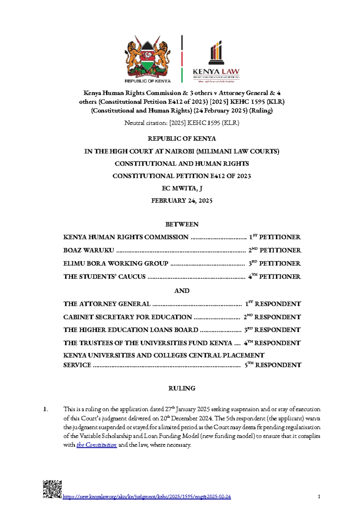 Kenya Human Rights Commission v Attorney General (Constitutional ...