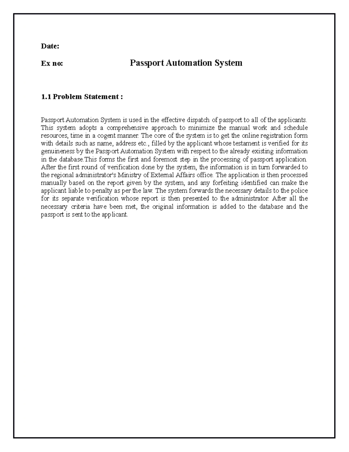 1 Passport Automation System srs, use case diagram, uml diagrams, class ...