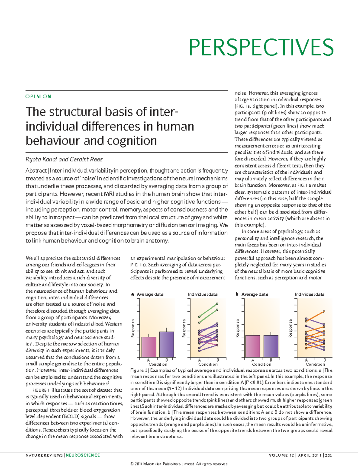 PERSPECTIVES: Structural Basis of Individual Differences in Behavior ...