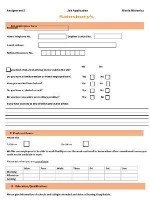 Assigment final sainsbury - Nicole Misiewicz 12T Recruitment and ...