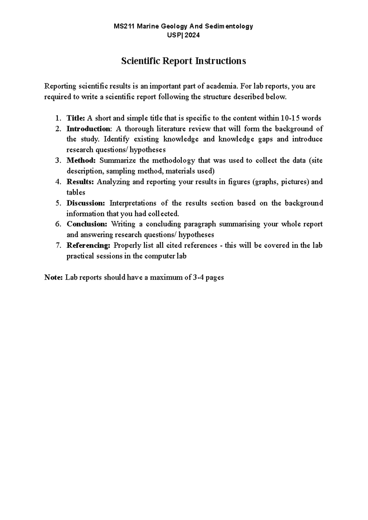 MS211 Lab Report Writing Guidelines for Marine Geology and ...