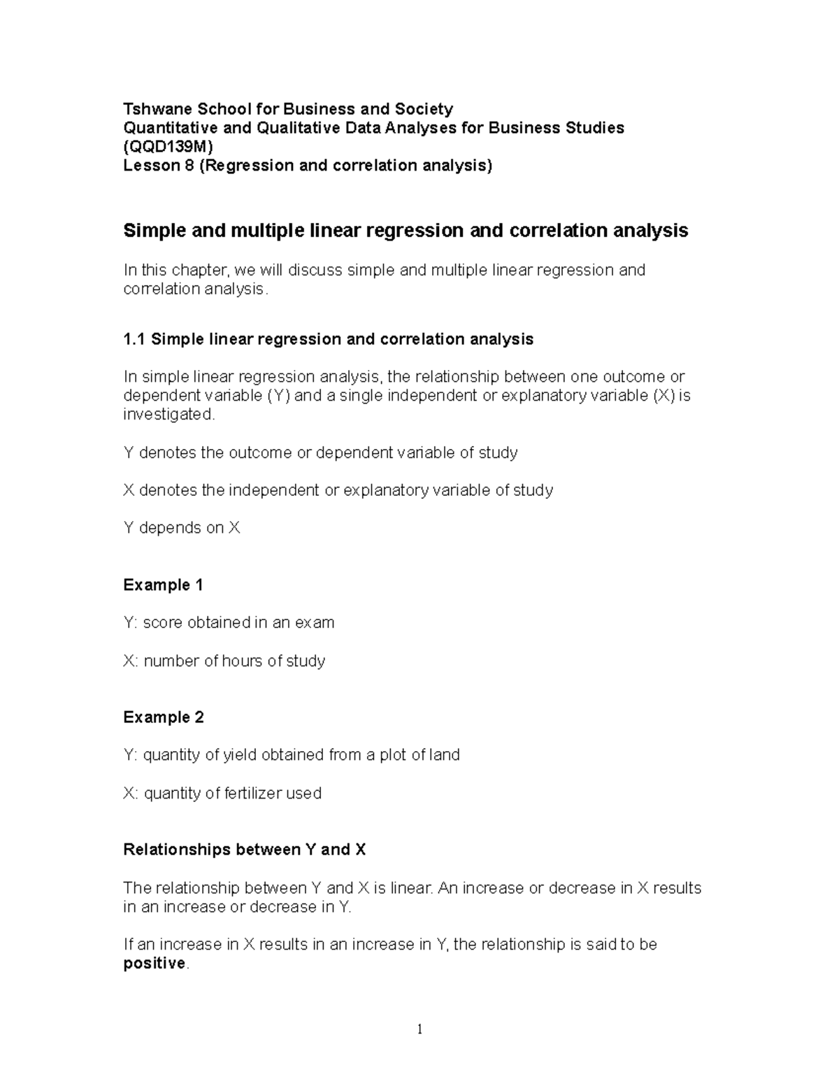Lesson 8 (QQD139M): Regression & Correlation Analysis Techniques - Studocu