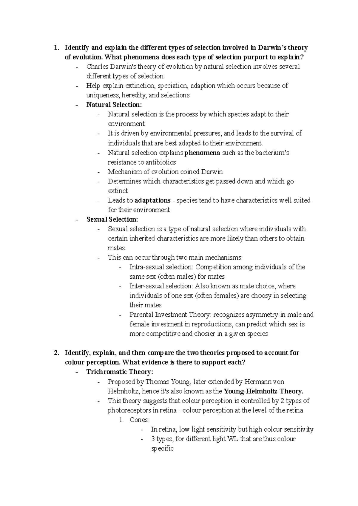 PSYCH 101 Long Ans. Test 2 - Identify and explain the different types ...
