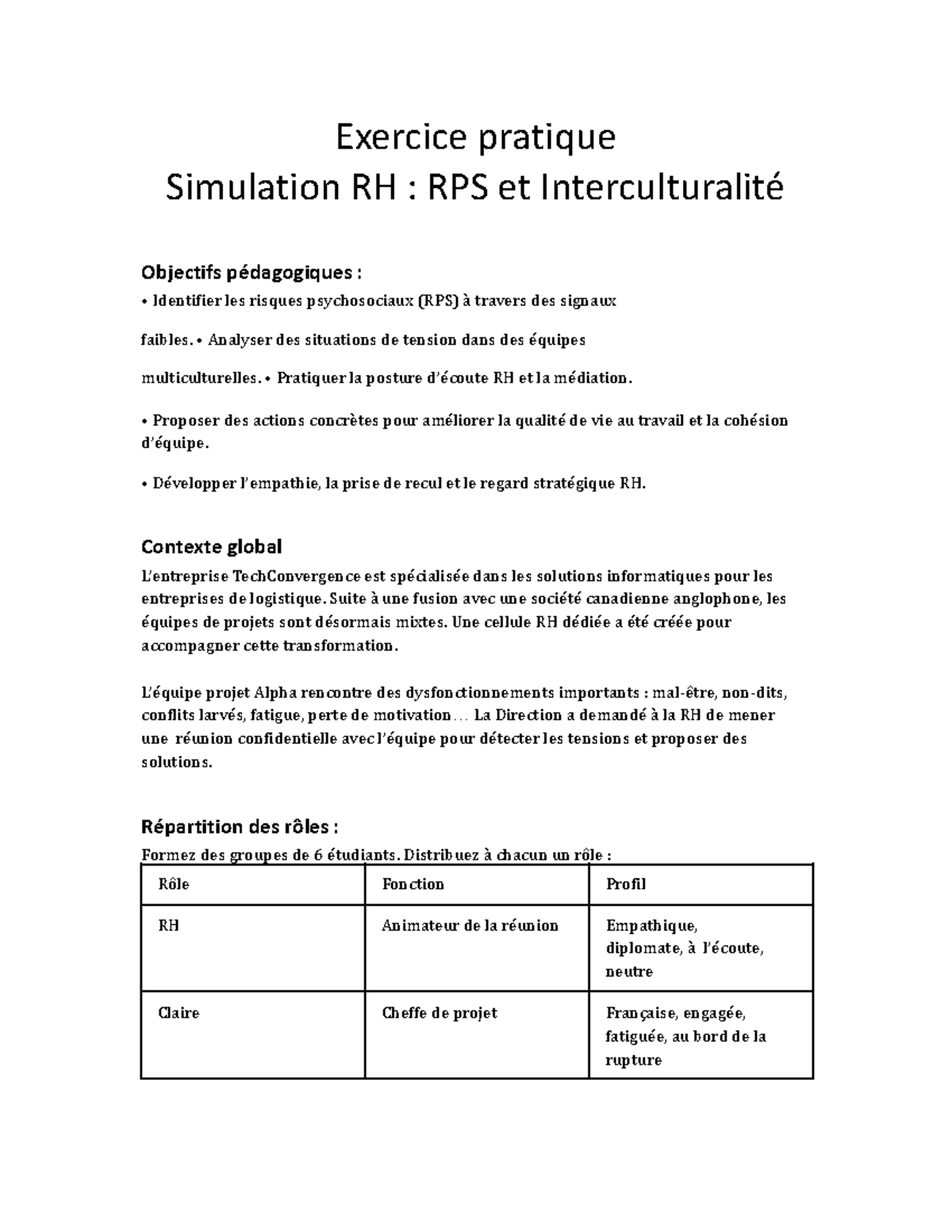 Simulation RH : RPS et Interculturalité - Pratique et Analyse - Studocu