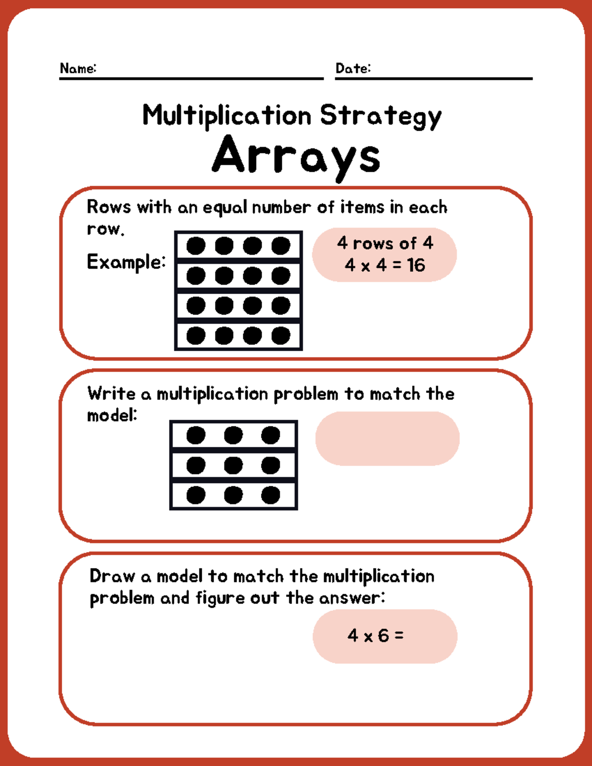 Multiplication Strategy Math Worksheet - Mathematics - Rows with an ...