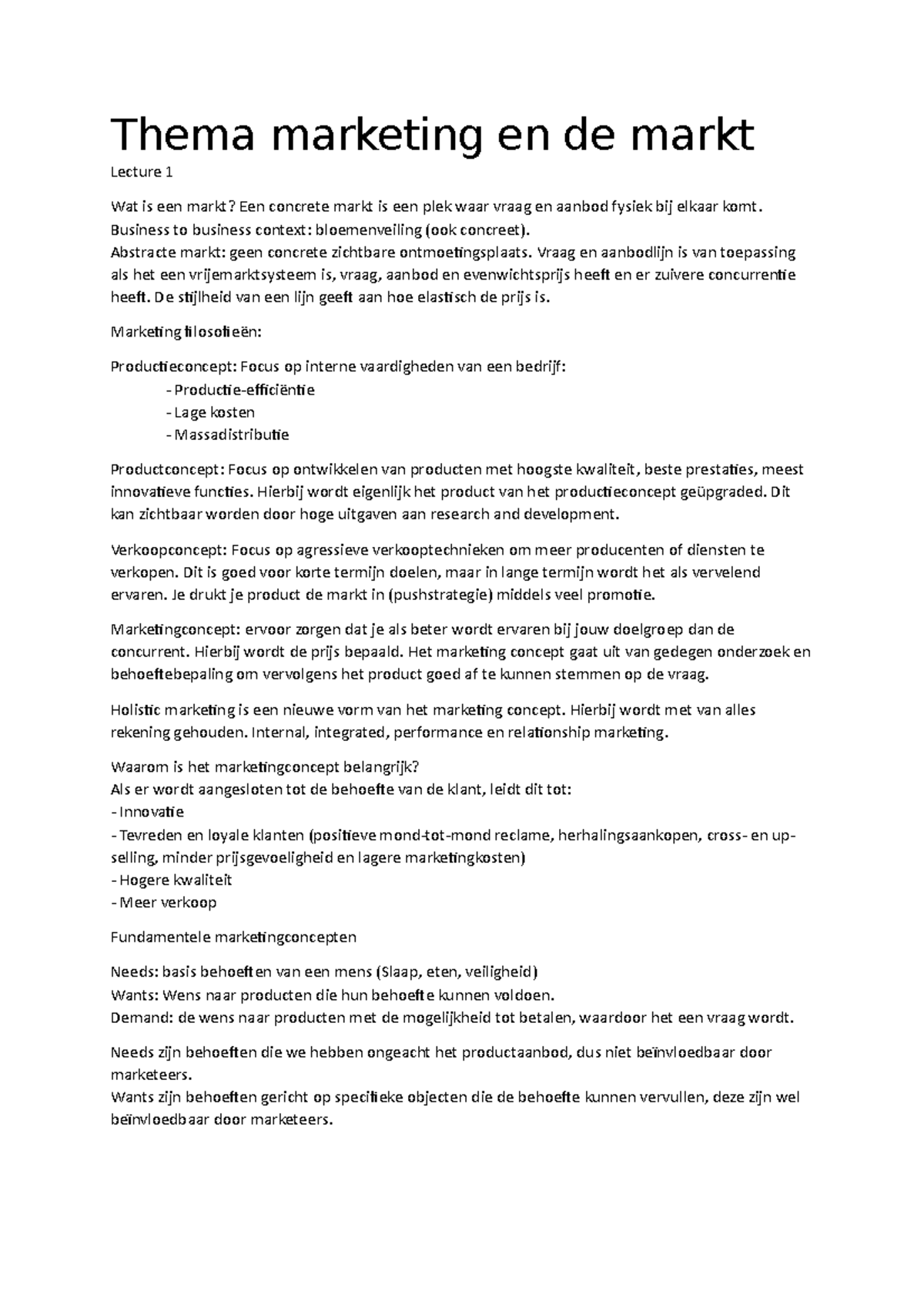 Marketingconcepten en Marktanalyse in Marketingles 1-3 - Studeersnel